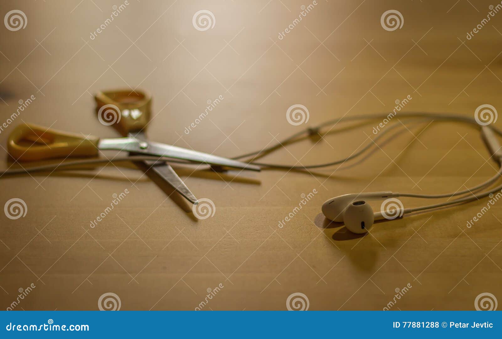 Scissors Cutting Headphones Cord Stock Photo - Image of hardware ...