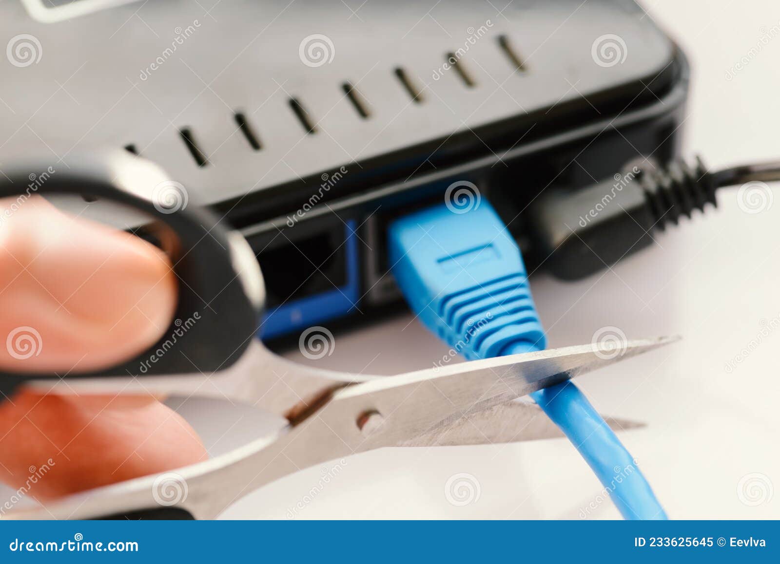 Scissors Cutting LAN Cable. Stock Image - Image of data, connection ...