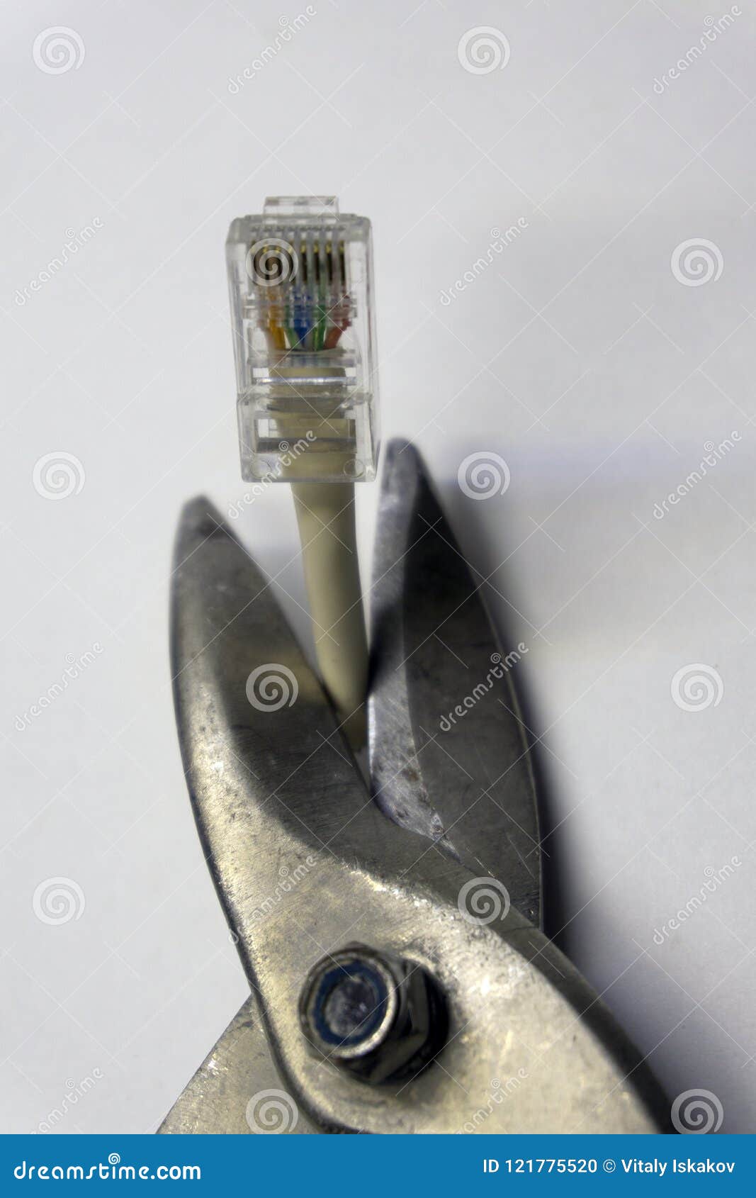 Scissors Cutting the Network Cable . Stock Photo - Image of television ...