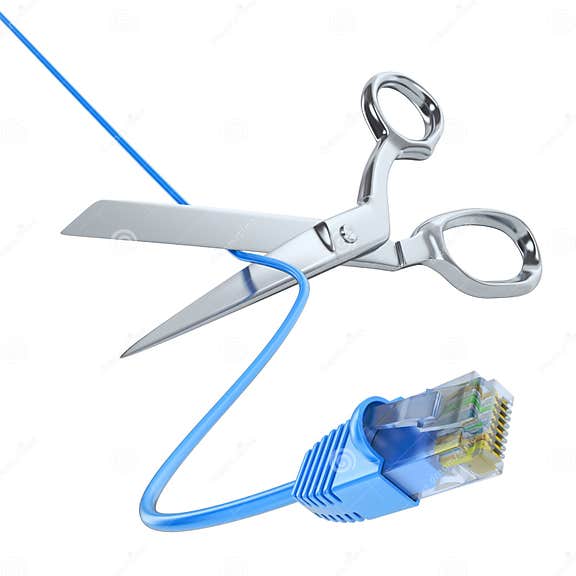 Scissors Cutting the Network Cable Stock Illustration - Illustration of ...