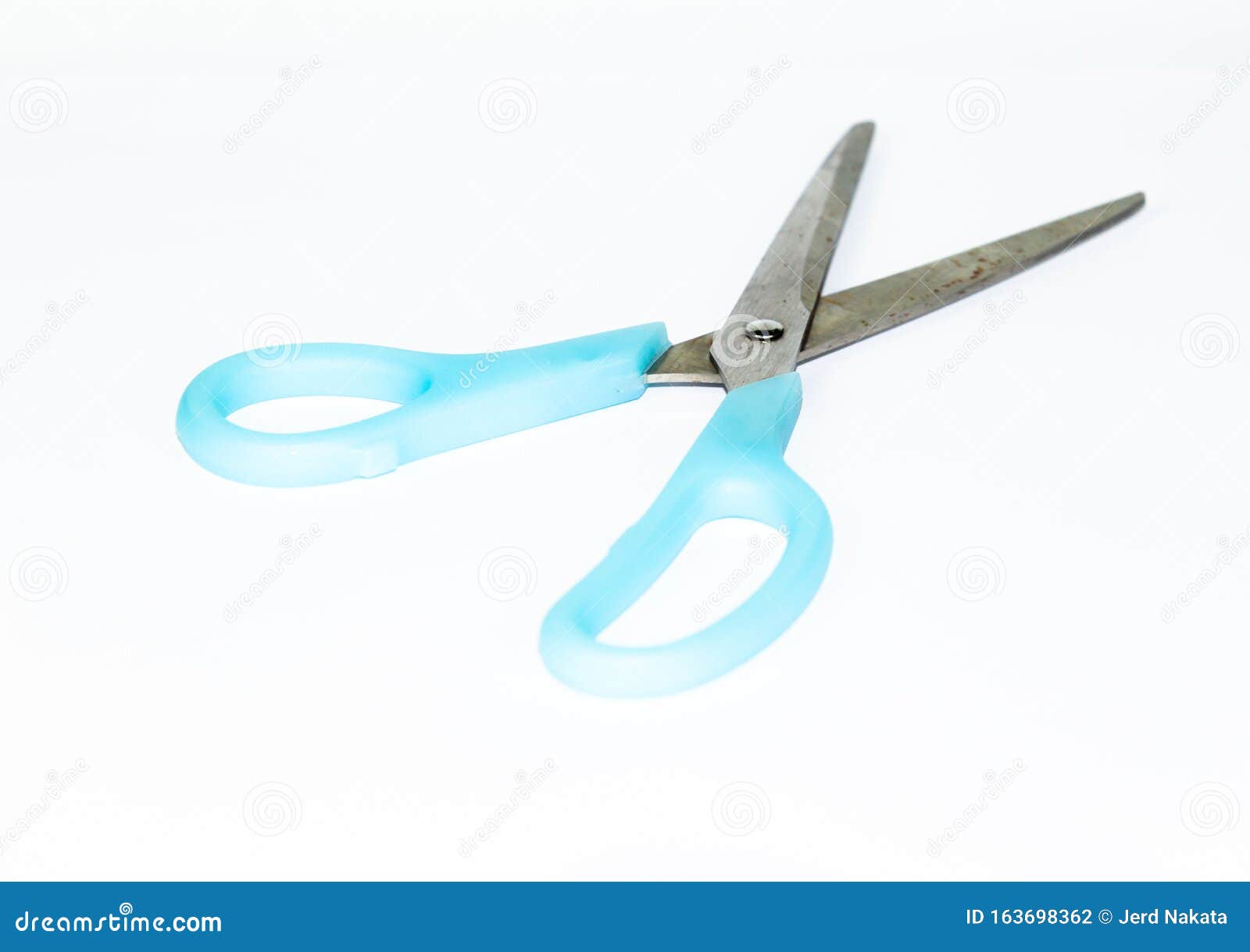 Scissors Cutting Paper Blue & Rust Isolated on White Background Stock ...
