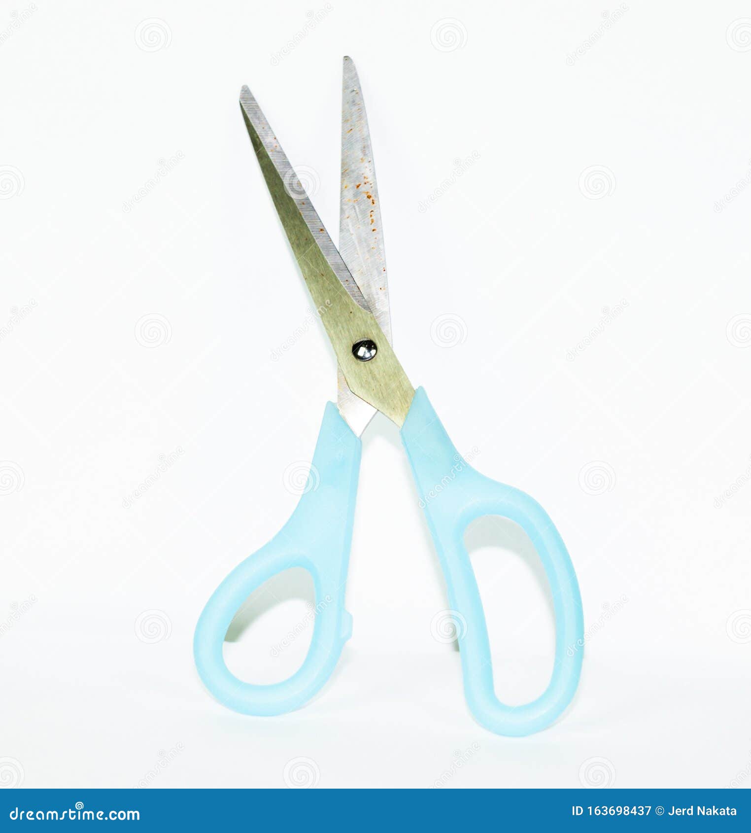 Scissors Cutting Paper Blue & Rust Isolated on White Background Stock ...