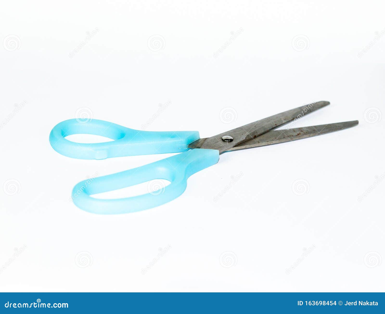 Scissors Cutting Paper Blue & Rust Isolated on White Background Stock ...
