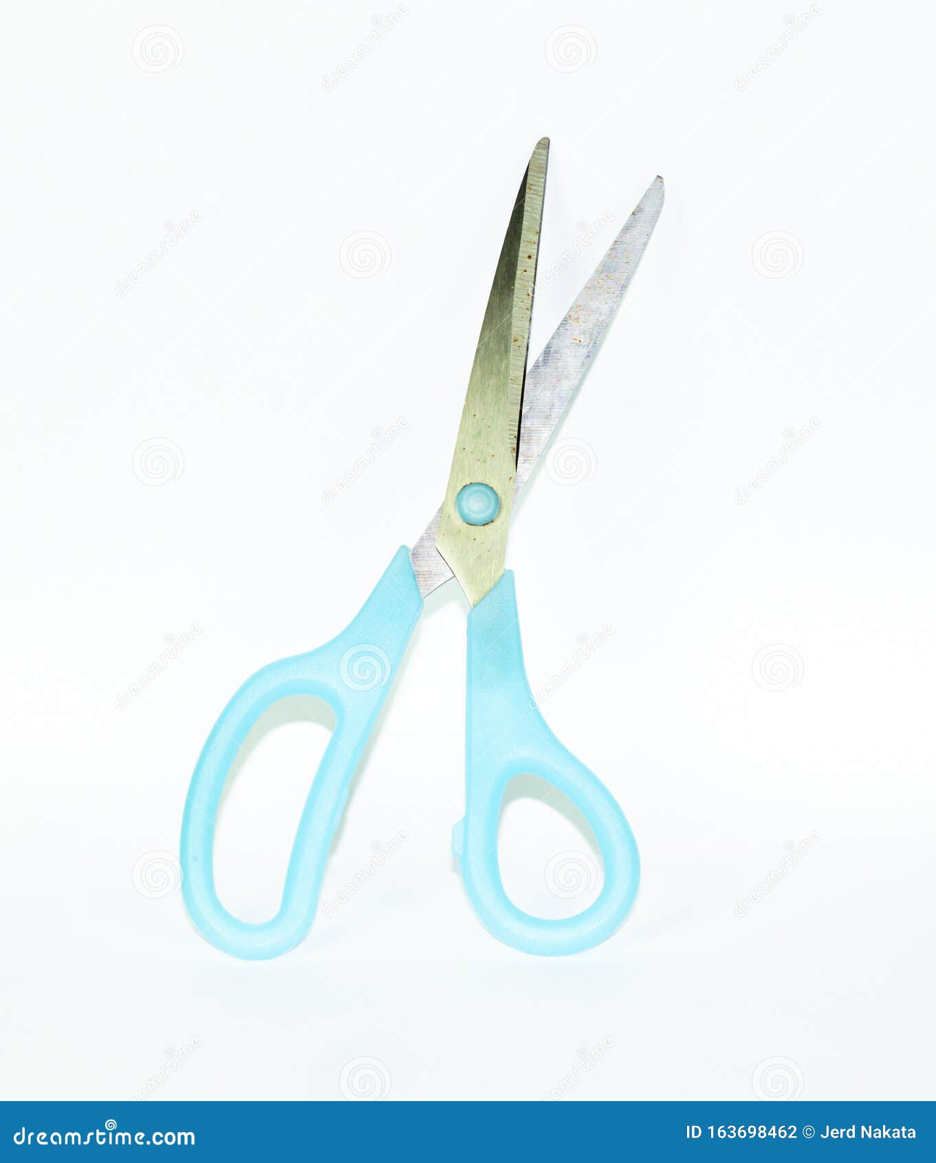 Scissors Cutting Paper Blue & Rust Isolated on White Background Stock ...