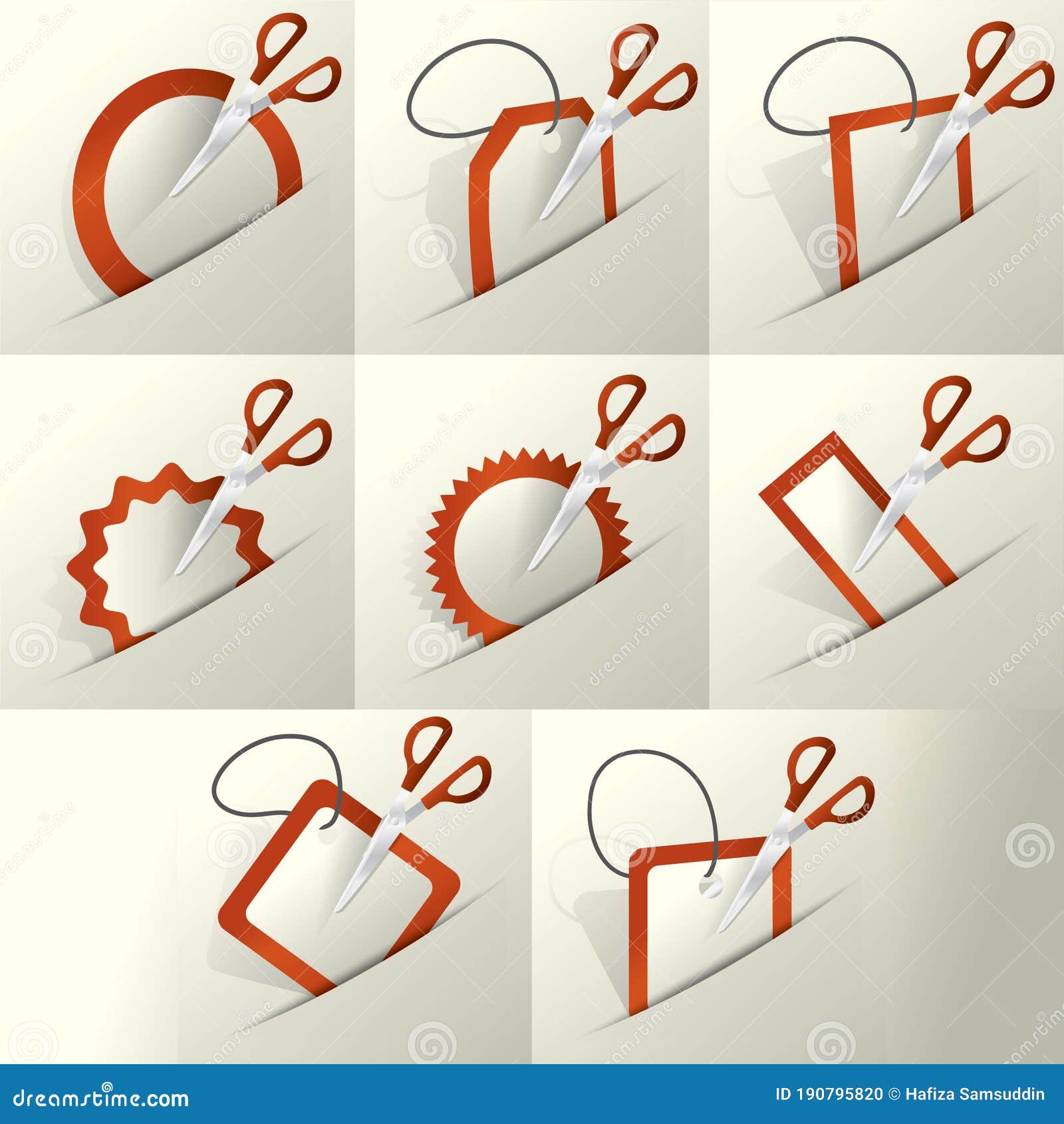 Scissors Cutting Paper Set. Vector Illustration Decorative Design Stock ...