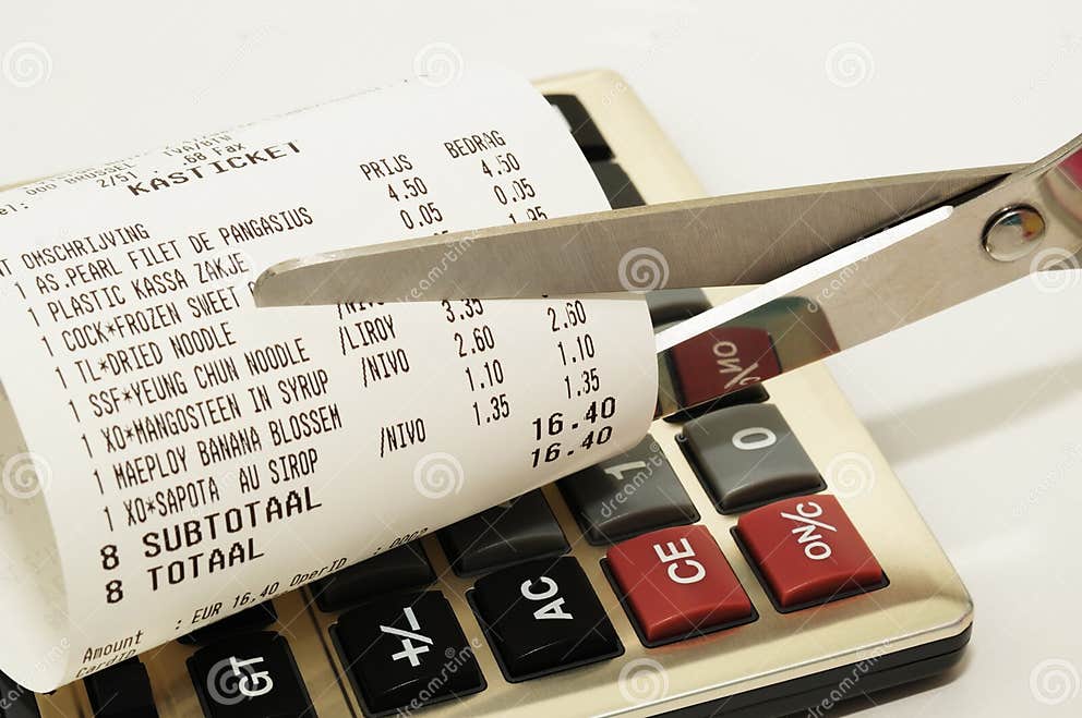 Scissors Cutting Receipt from Shop Stock Photo - Image of calculator ...