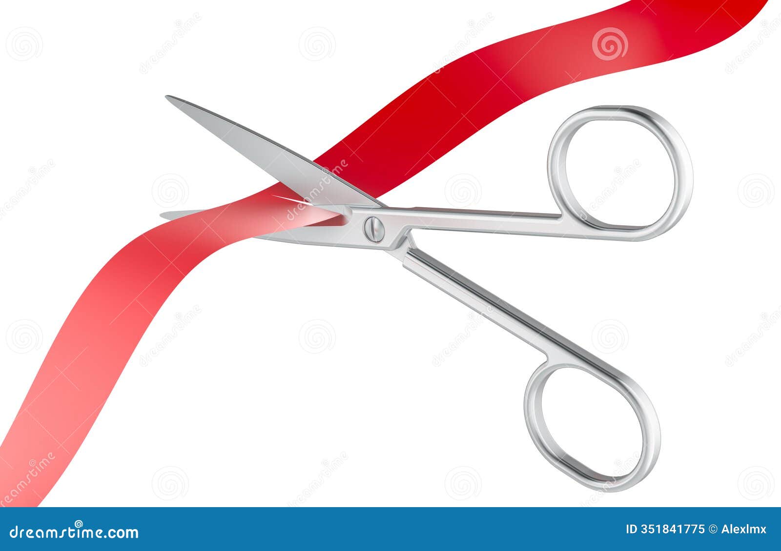 Scissors Cutting Red Silk Ribbon, 3D Rendering Stock Illustration ...