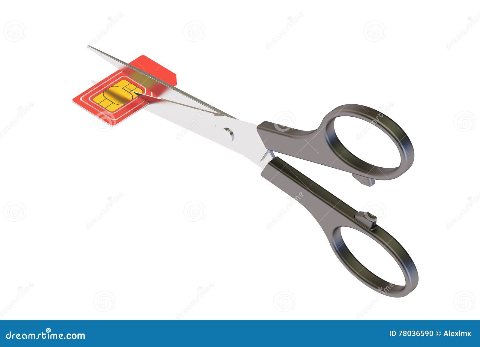 Scissors Cutting a Sim Card Concept, 3D Rendering Stock Illustration ...