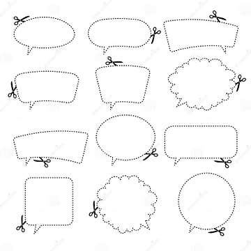 Scissors Cutting Speech Bubbles. Stock Vector - Illustration of dash ...