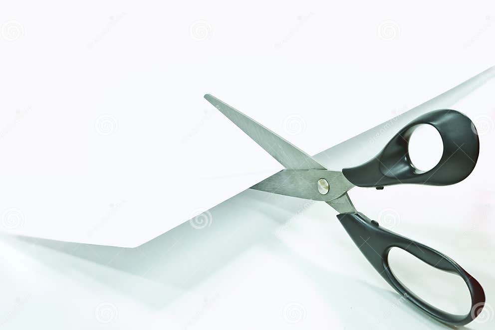 Scissors Cutting White Paper Stock Image - Image of tool, actions: 34063457