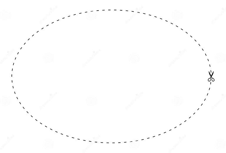 Scissors on Dashed Line Oval Shape, Dash Line and Scissors, Dash Outline and Scissors Stock ...