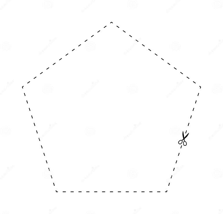 Scissors on Dashed Line Pentagon Shape, Dash Line and Scissors, Dash Outline and Scissors Stock ...