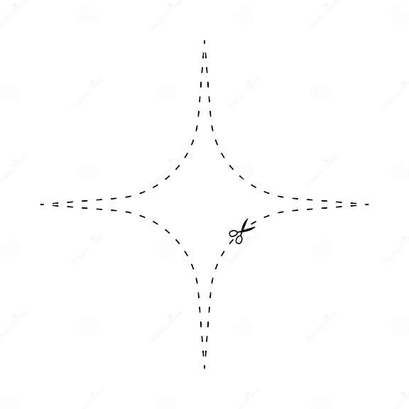 Scissors on Dashed Line Star Shape, Dash Line and Scissors, Dash Outline and Scissors Stock ...