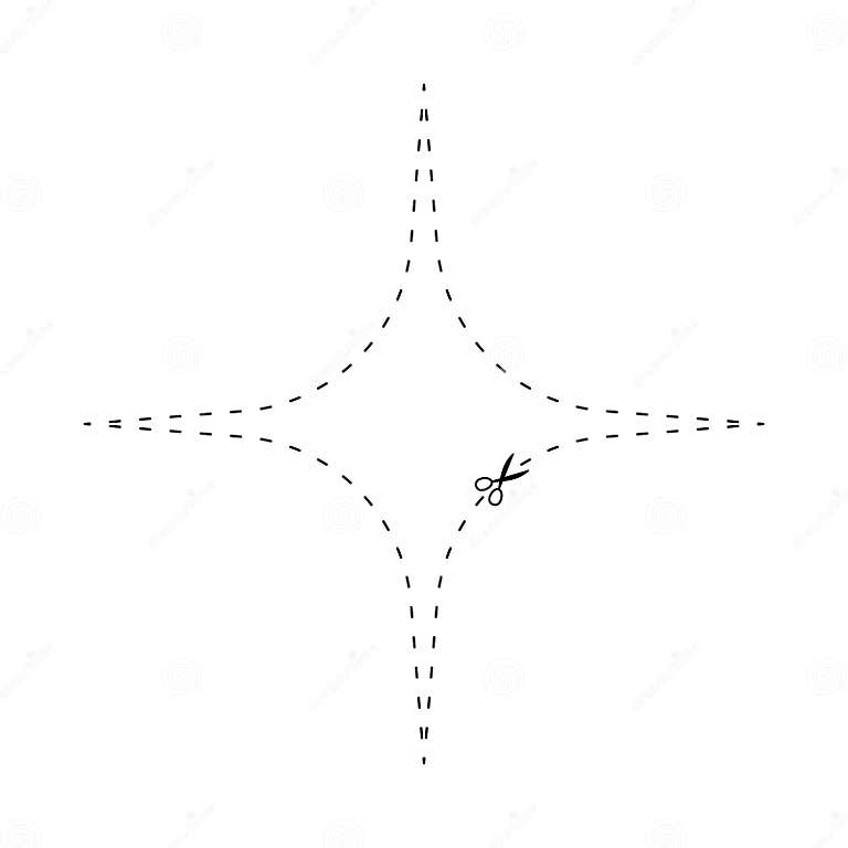 Scissors on Dashed Line Star Shape, Dash Line and Scissors, Dash Outline and Scissors Stock ...