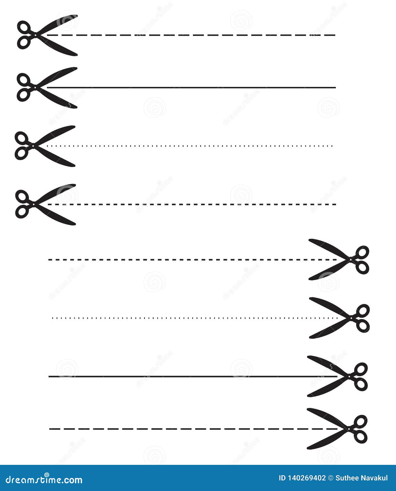 Scissors with Dashed Line on White Background. Flat Style Stock ...