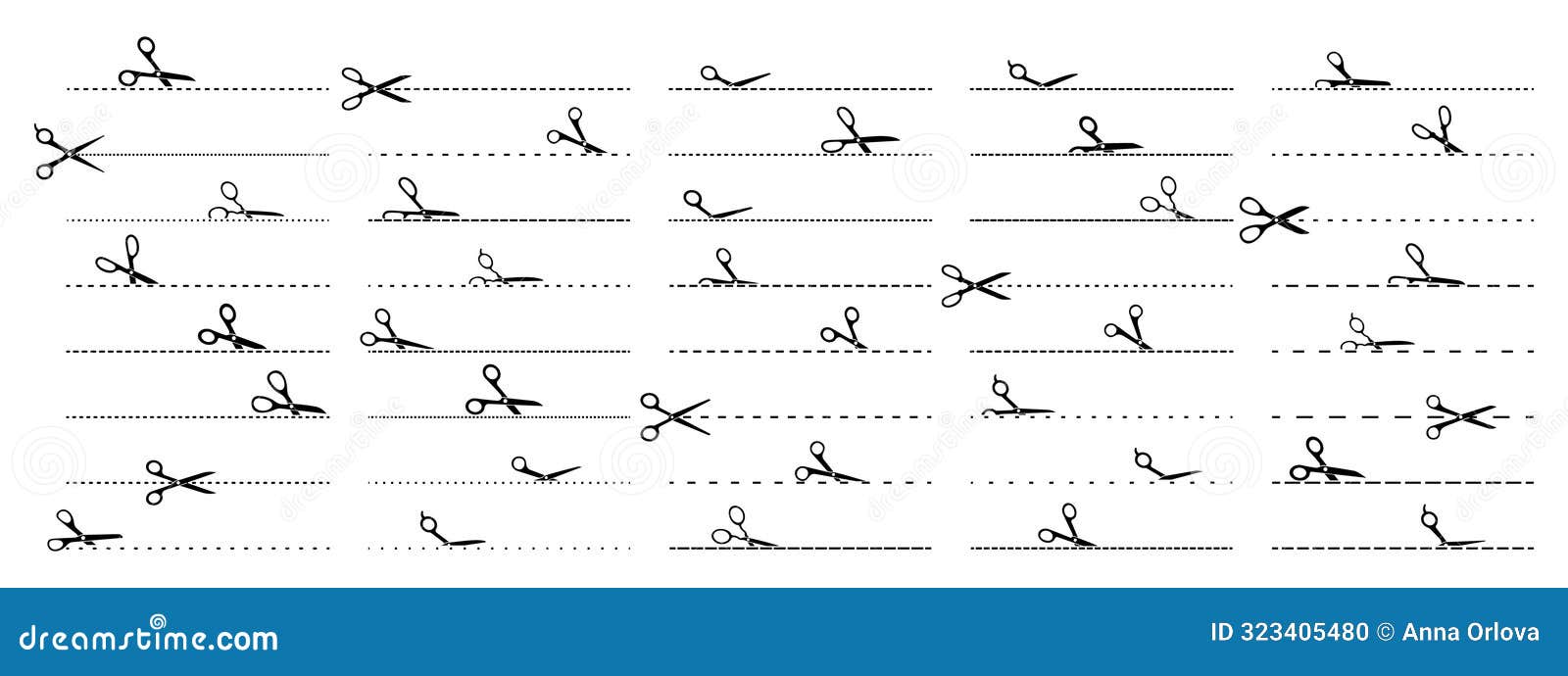 Scissors and Dotted Lines. Cut Here Symbols Stock Vector - Illustration ...