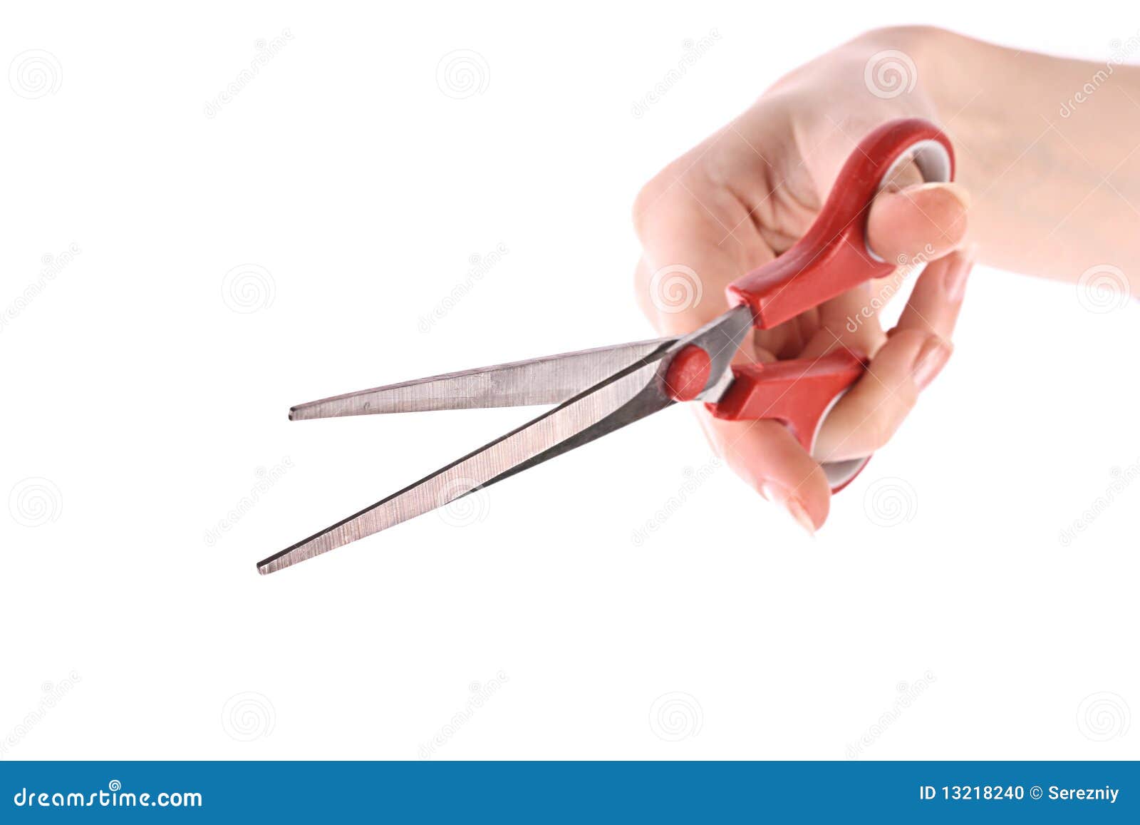 Scissors in hand isolated stock photo. Image of open - 13218240