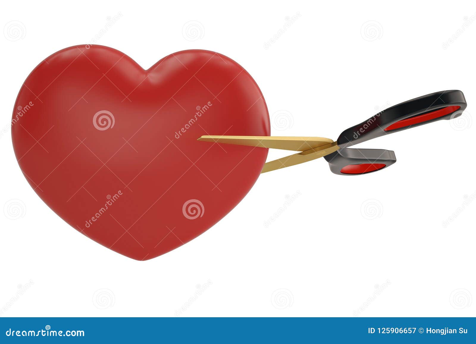 Scissors and Heart on White Background 3D Illustration. Stock ...