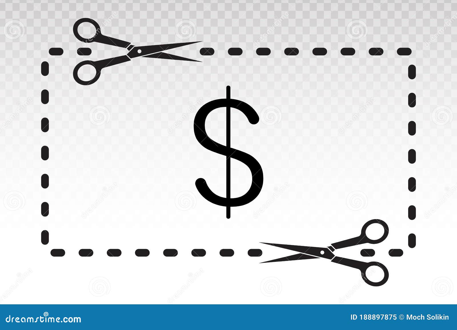 Scissors Icon Cutting Coupons and Dollar Sign with Dotted Line for Apps ...