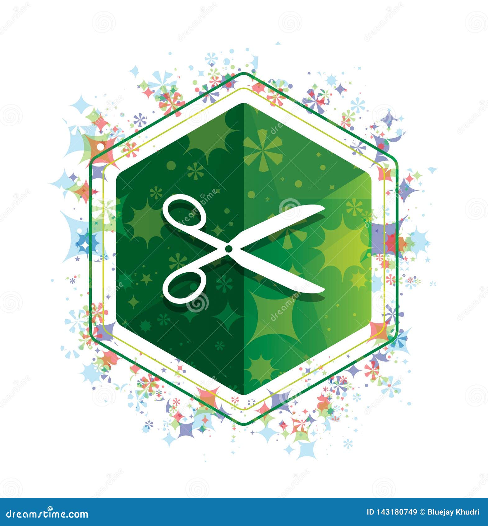 Scissors Icon Floral Plants Pattern Green Hexagon Button Stock ...
