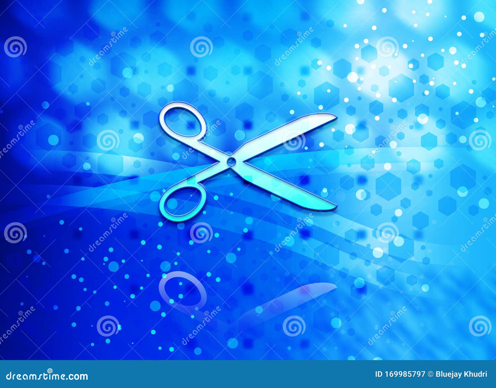 Scissors Icon Abstract Light Cyan Blue Hexagon Pattern Background Stock ...