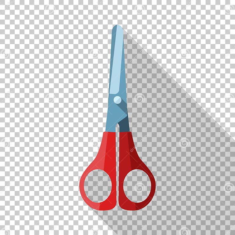Scissors Icon with Red Handle in Flat Style on Transparent Background ...
