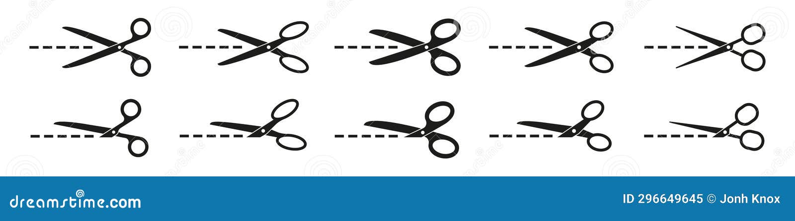 Scissors Icon Set. Scissors with Cut Lines. Vector Illustration Stock ...