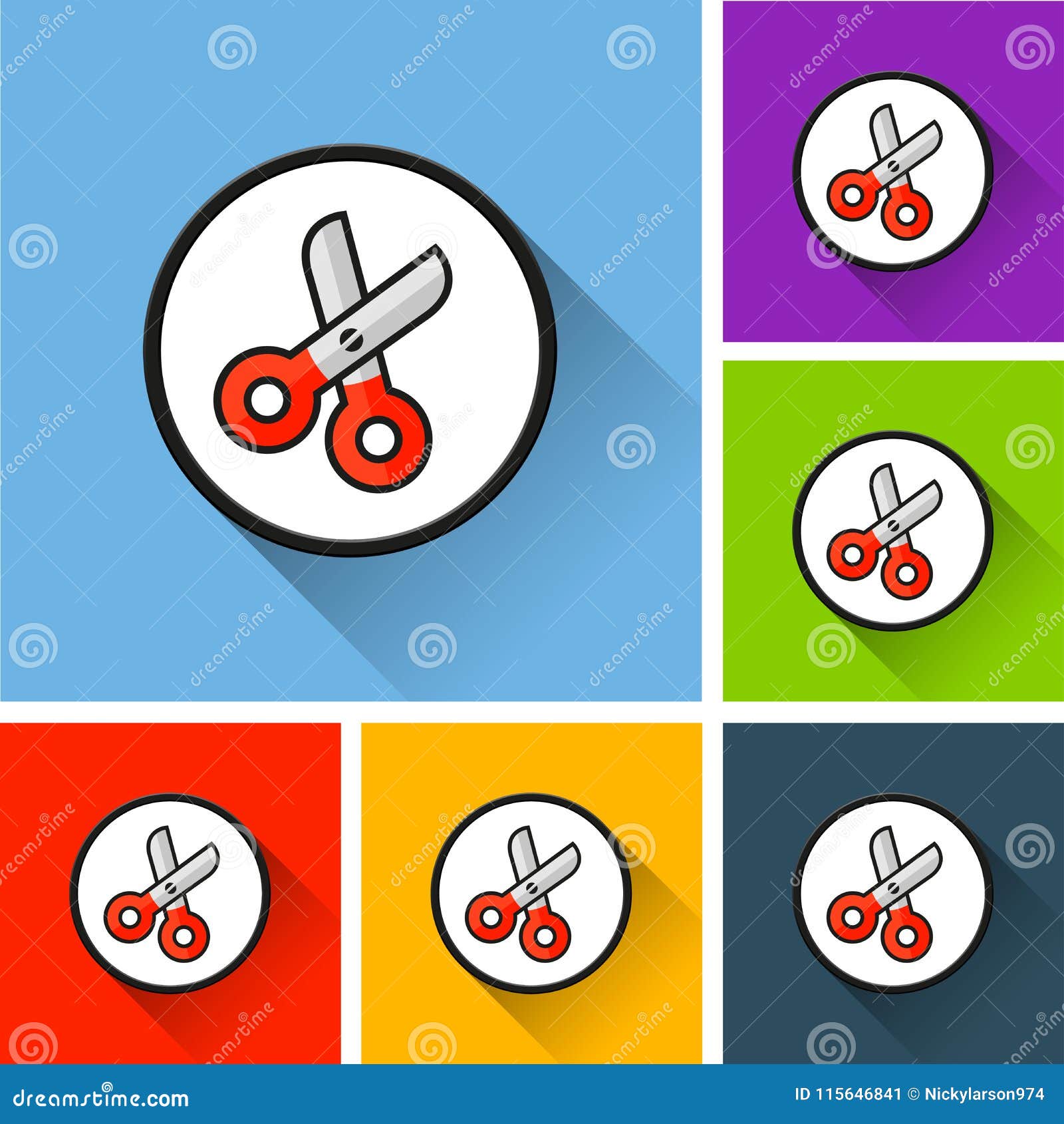 Scissors Icons with Long Shadow Stock Vector - Illustration of color ...