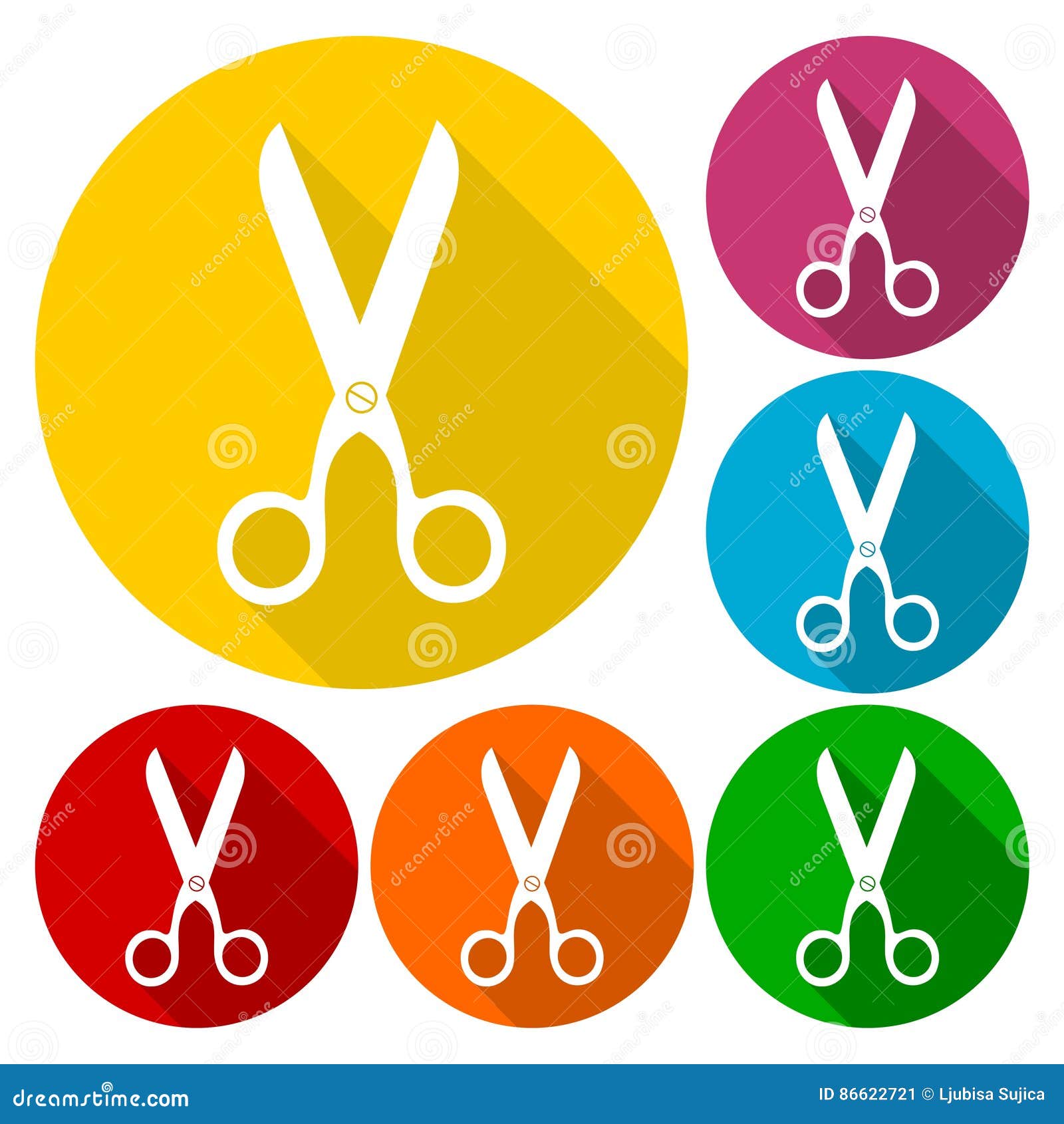 Scissors Icons Set with Long Shadow Stock Vector - Illustration of ...
