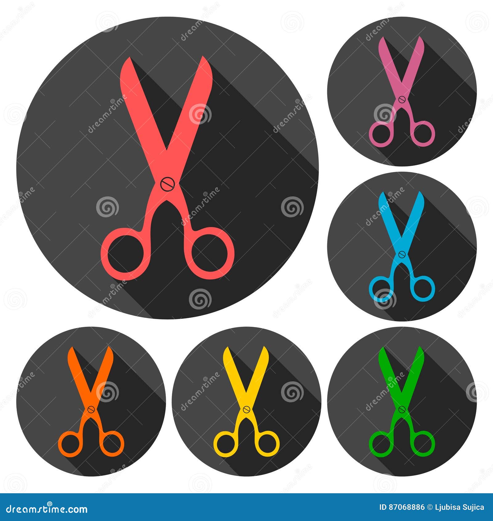Scissors Icons Set with Long Shadow Stock Vector - Illustration of line ...