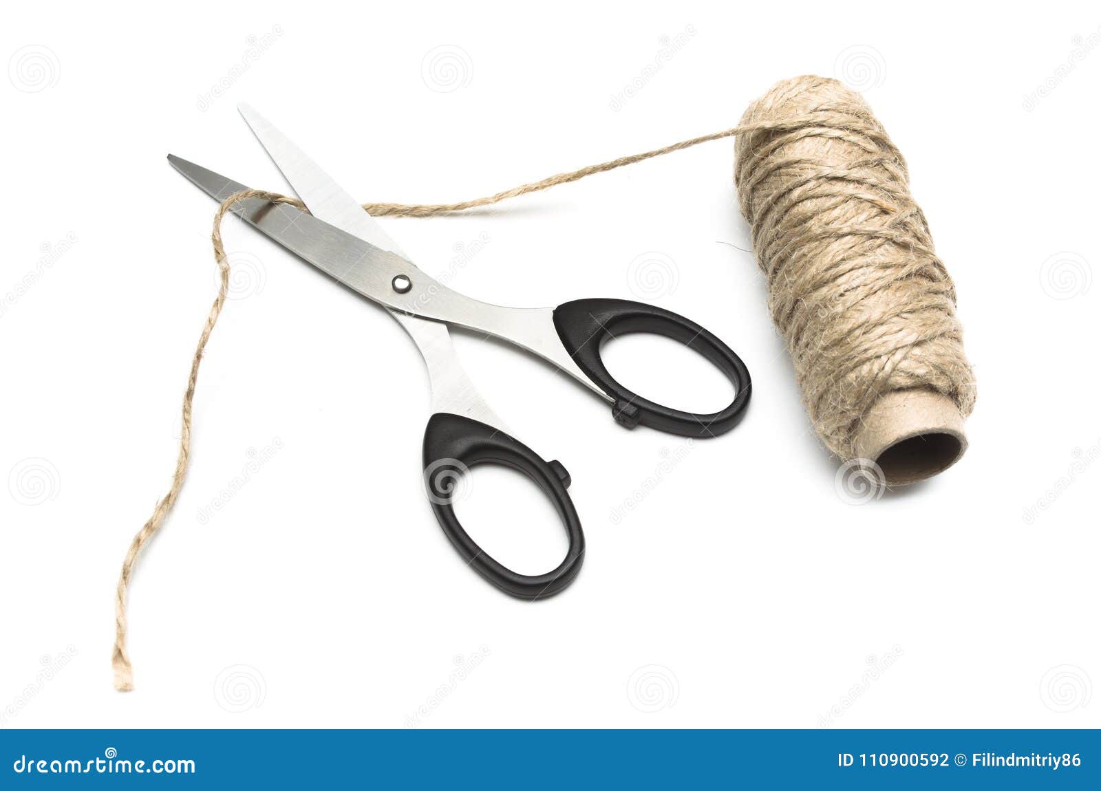 Scissors and jute rope. stock photo. Image of concept - 110900592