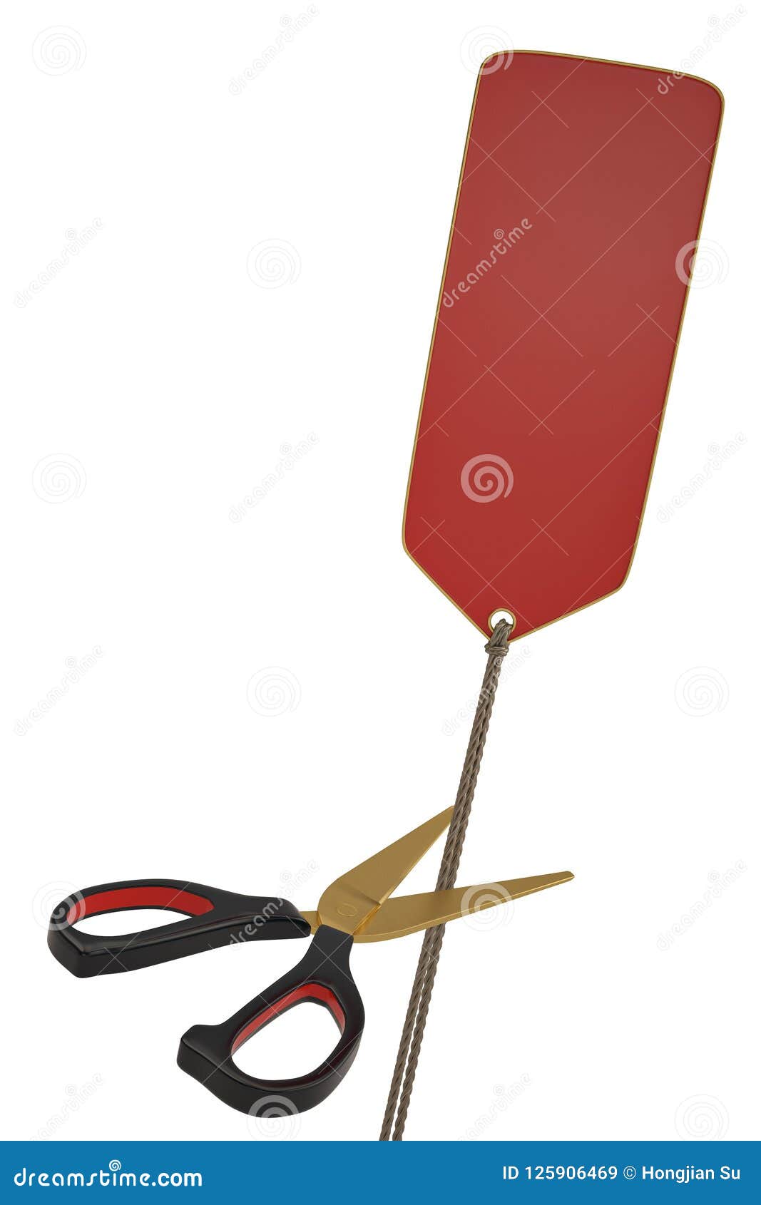 Scissors and Label on White Background 3D Illustration. Stock ...