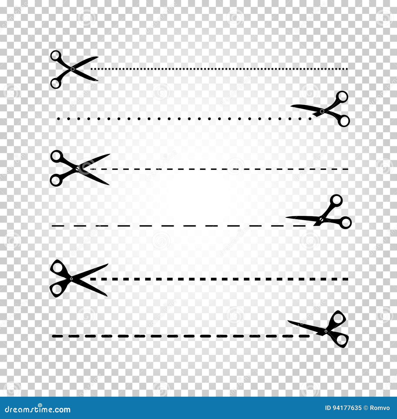 Scissors Cut Line Set. Crop Page. Paper Coupon Icon. Snip Silhouette ...