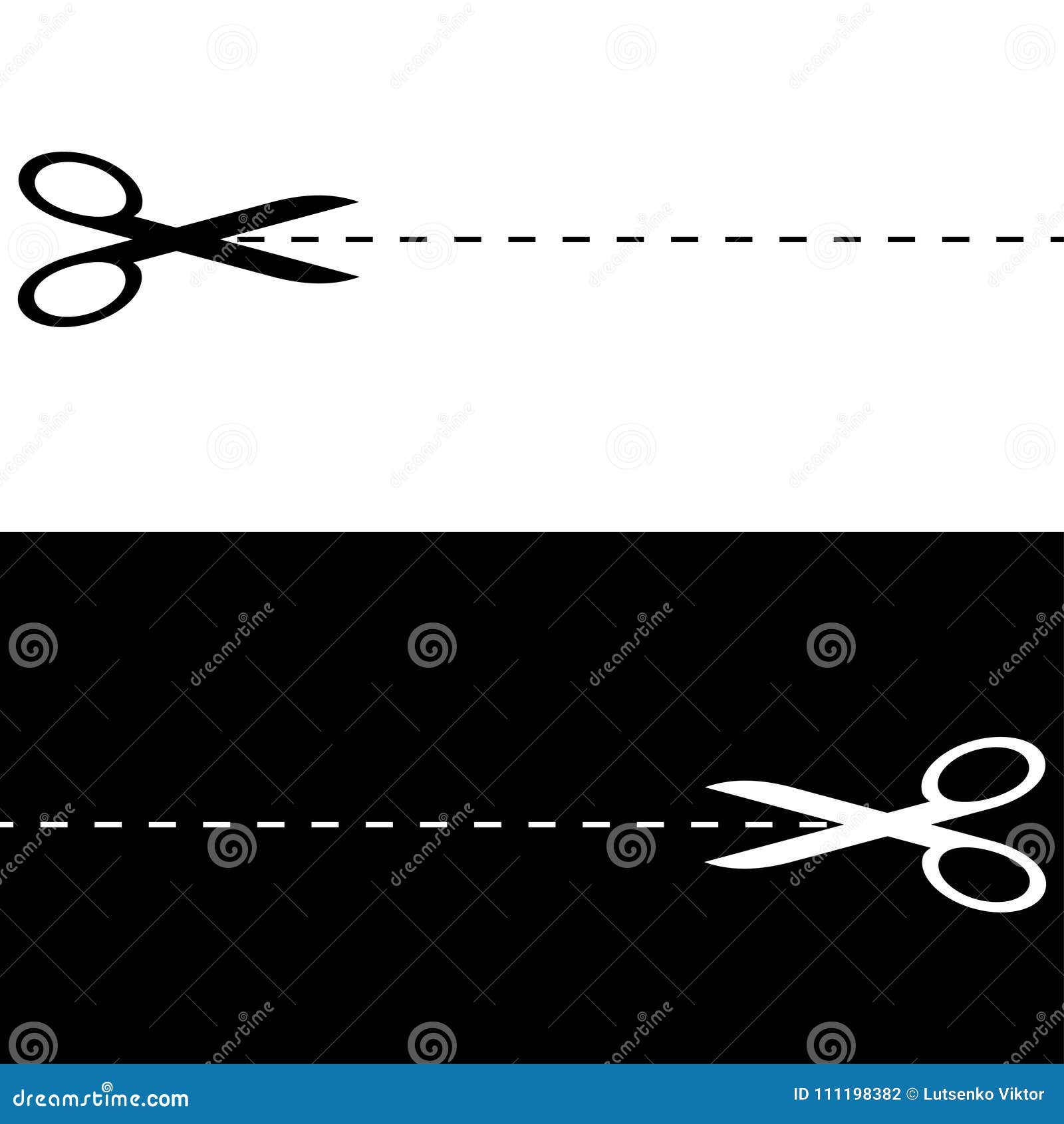 Set Scissors with a Line for Cutting Black and White Stock Illustration ...