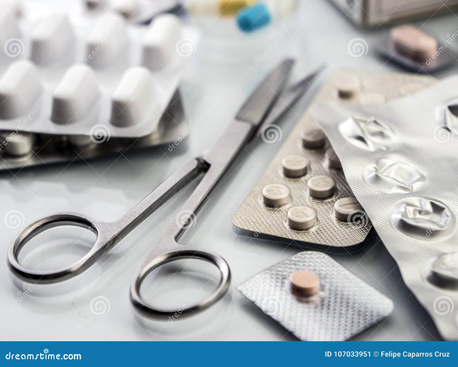 Scissors Next To Several Blister Cut Stock Image - Image of chemical ...