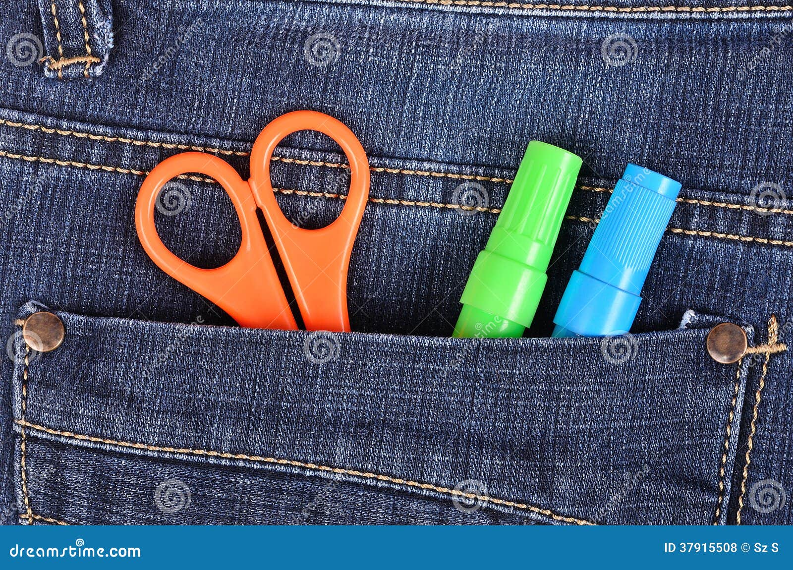 Scissors and Pen in the Blue Jeans Pocket Stock Photo - Image of coarse ...