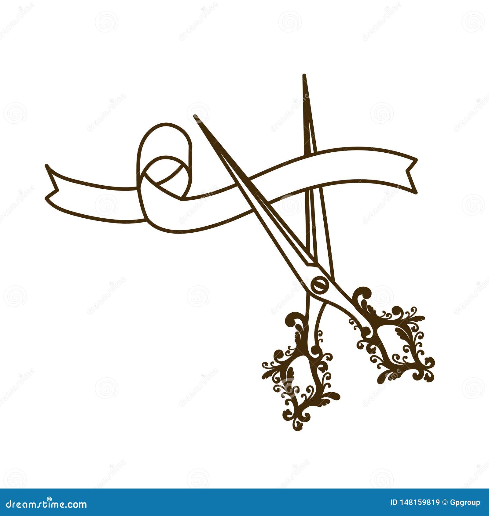 Scissors with Ribbon on White Background Stock Vector - Illustration of ...