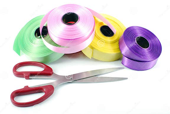 Scissors and ribbons stock image. Image of color, christmas - 11965247