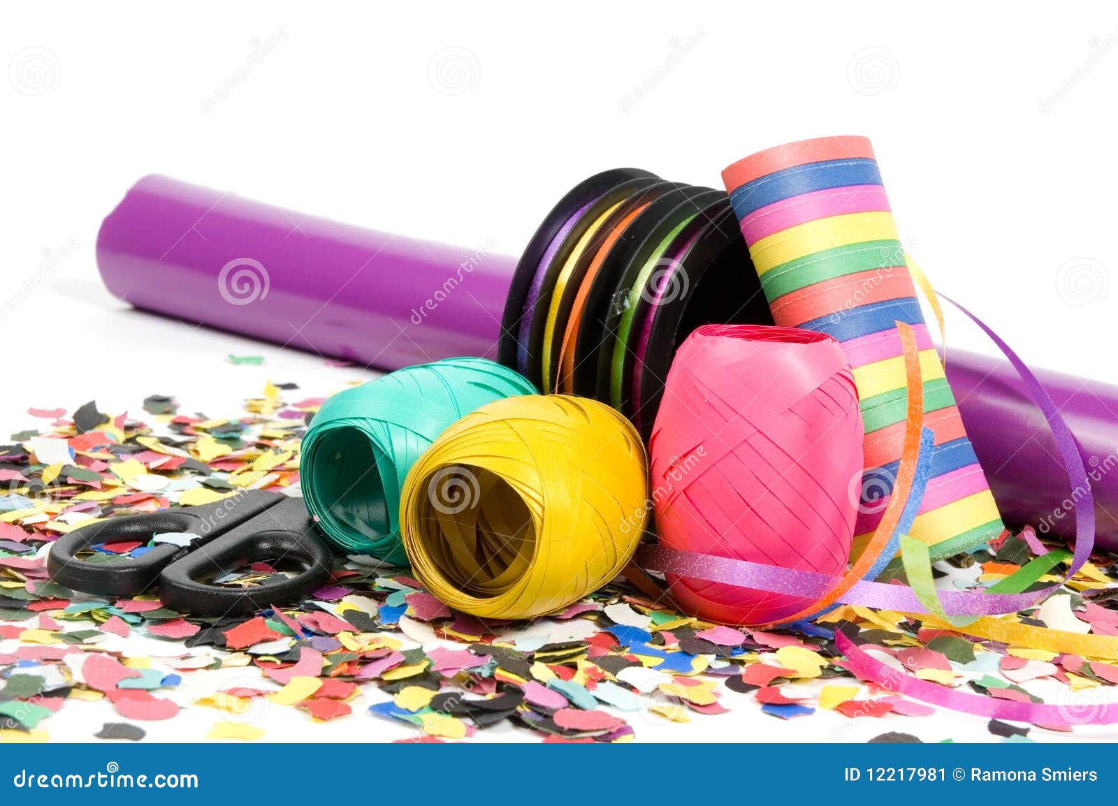 Scissors, Ribbons, Bows, Paper, Streamers Stock Image - Image of gift ...
