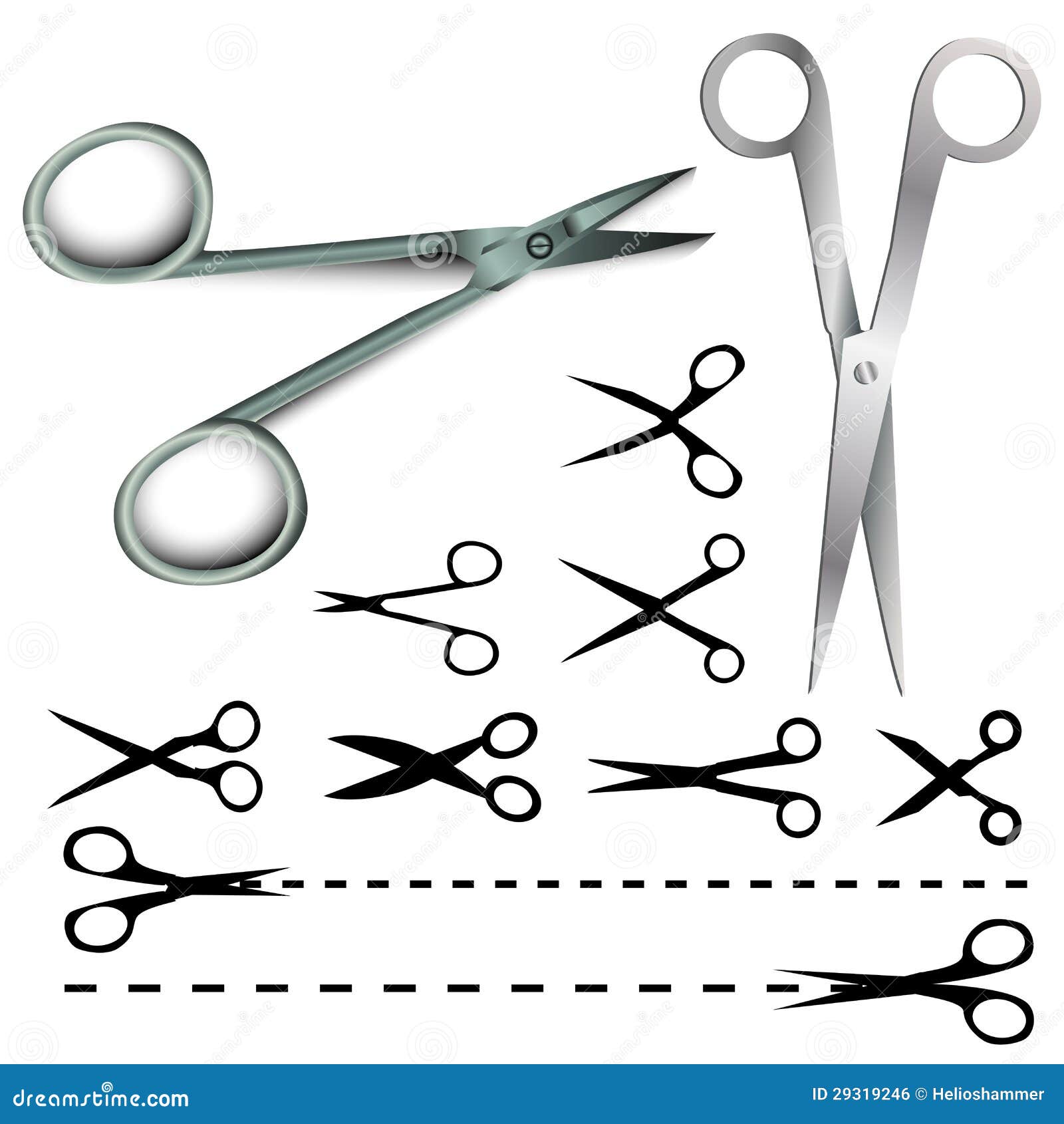 Scissors Set with Cutting Symbols Stock Vector - Illustration of icon ...