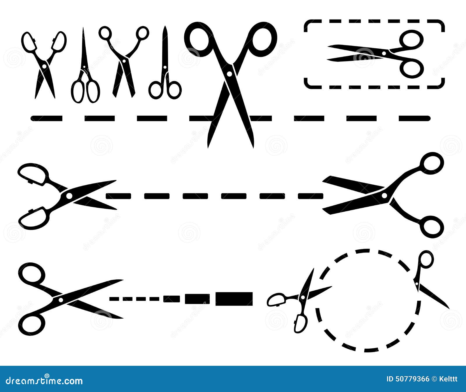 Scissors Set with Dotted Line Stock Vector - Illustration of haircut ...