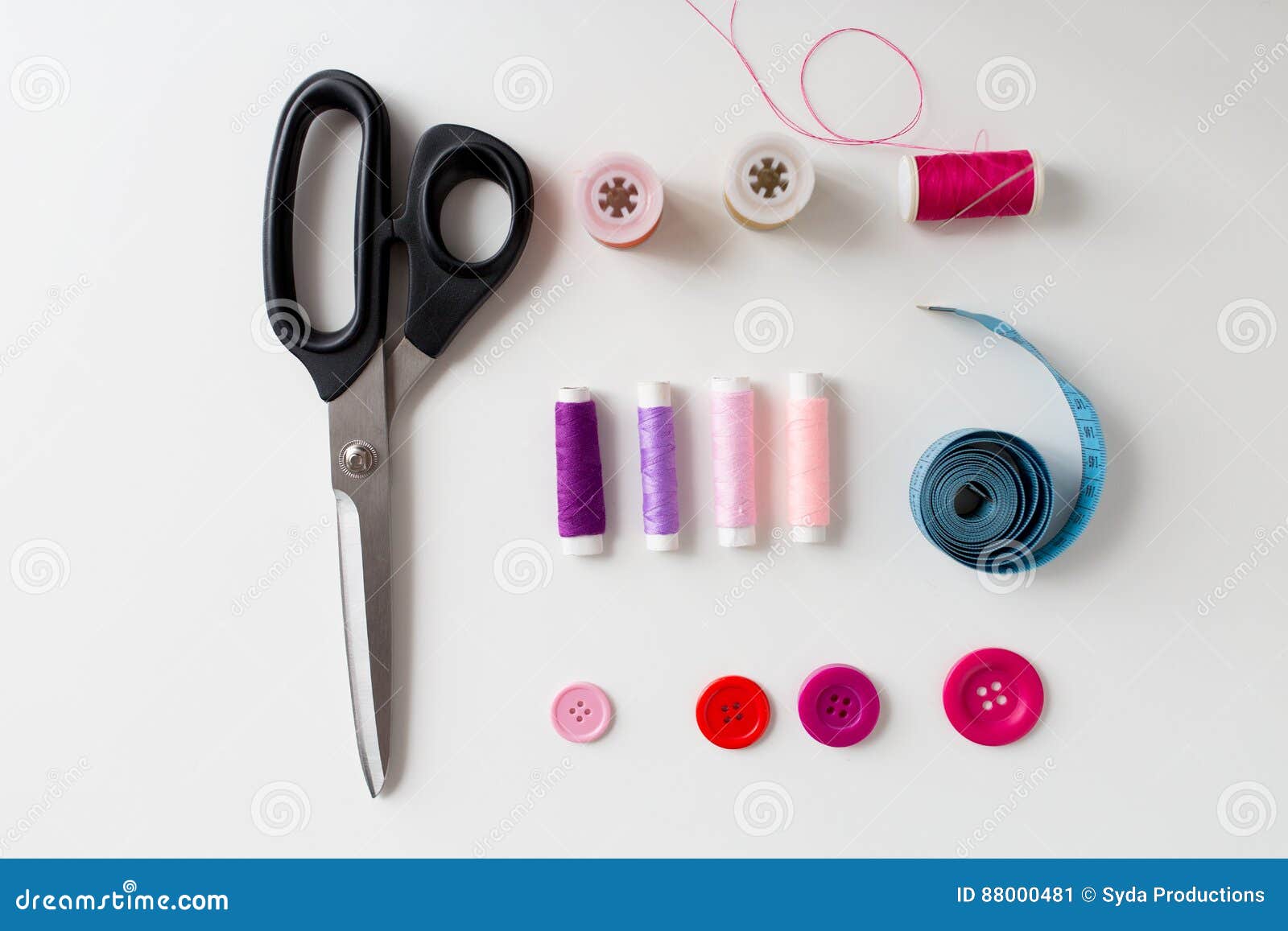 Scissors, Sewing Buttons, Threads and Tape Measure Stock Image - Image ...