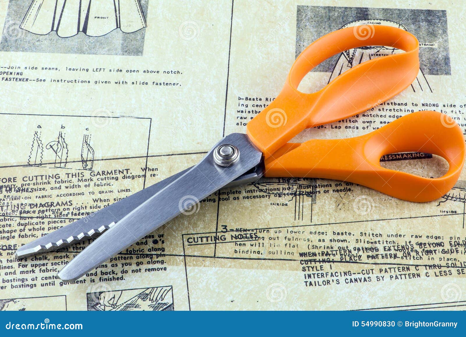 Scissors and Sewing Instructions Stock Photo - Image of pattern ...