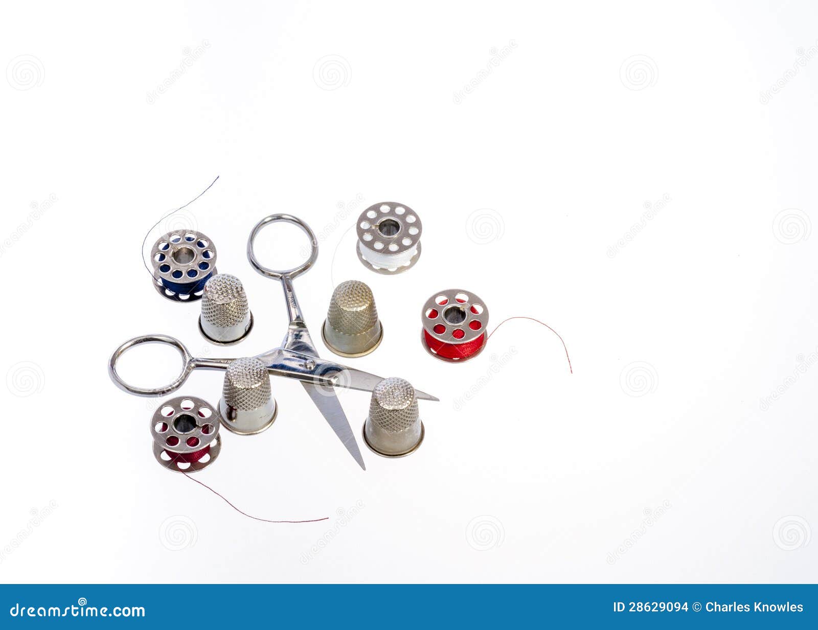 Scissors and Sewing Tools with Thread Stock Photo - Image of green ...