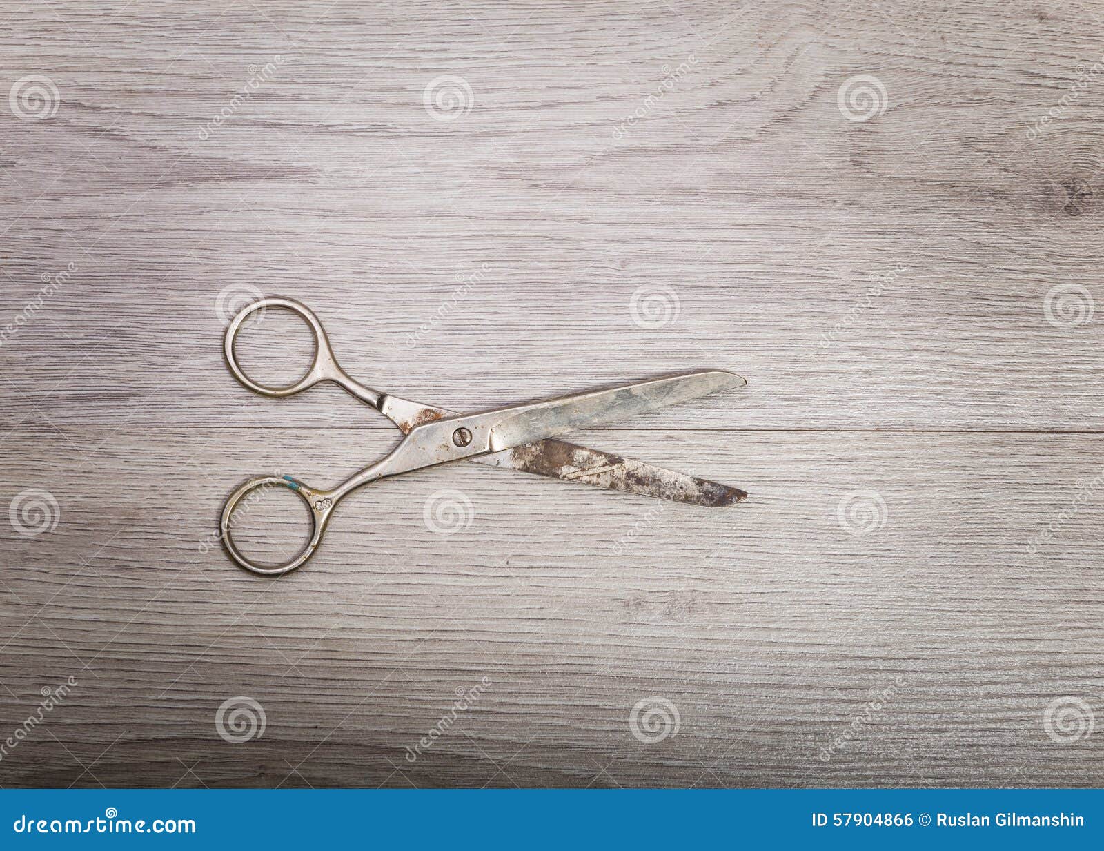 Scissors Sits on a Wood Table Stock Photo - Image of brown, rusty: 57904866