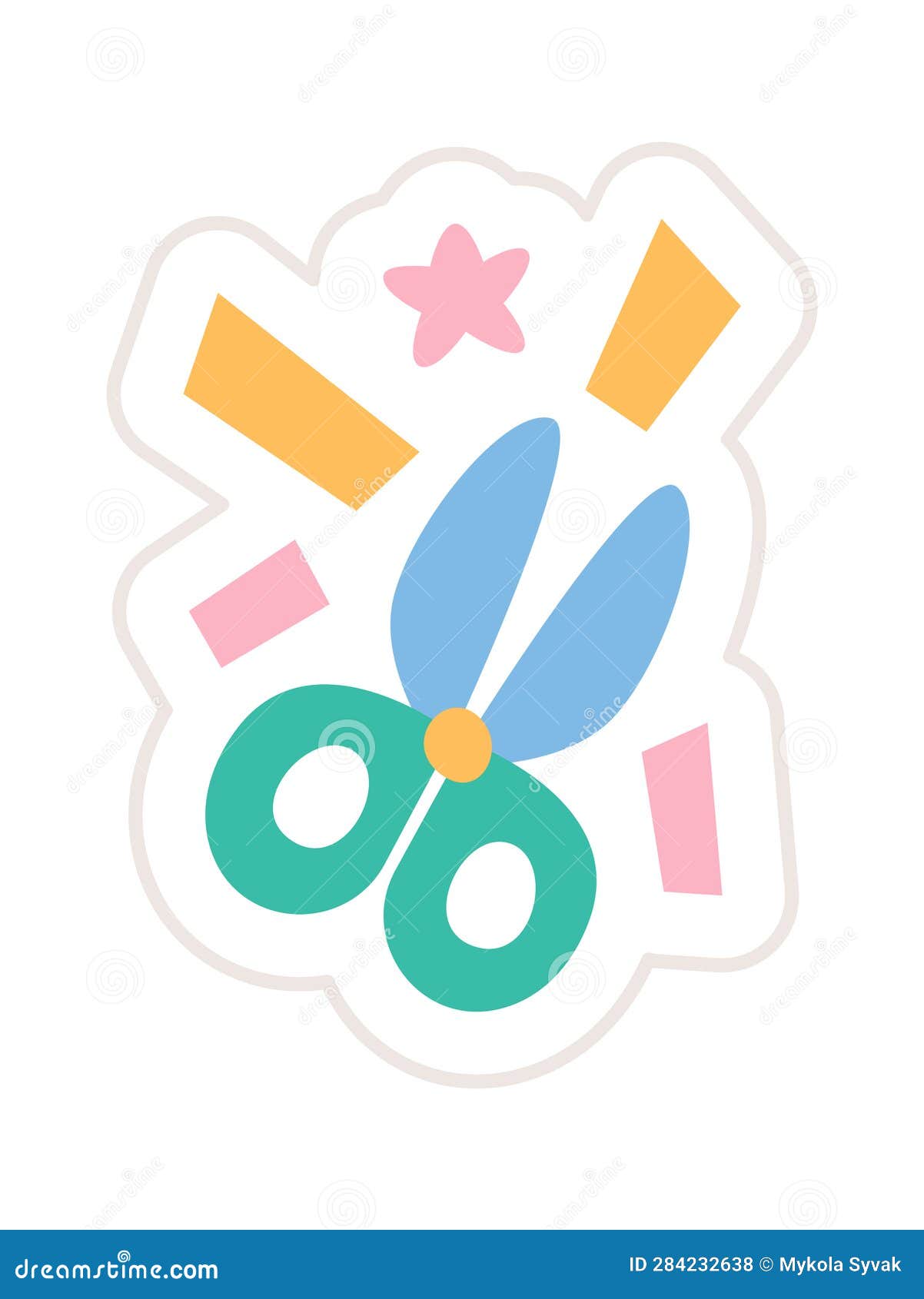 Scissors with Stationery Sticker Stock Vector - Illustration of ...