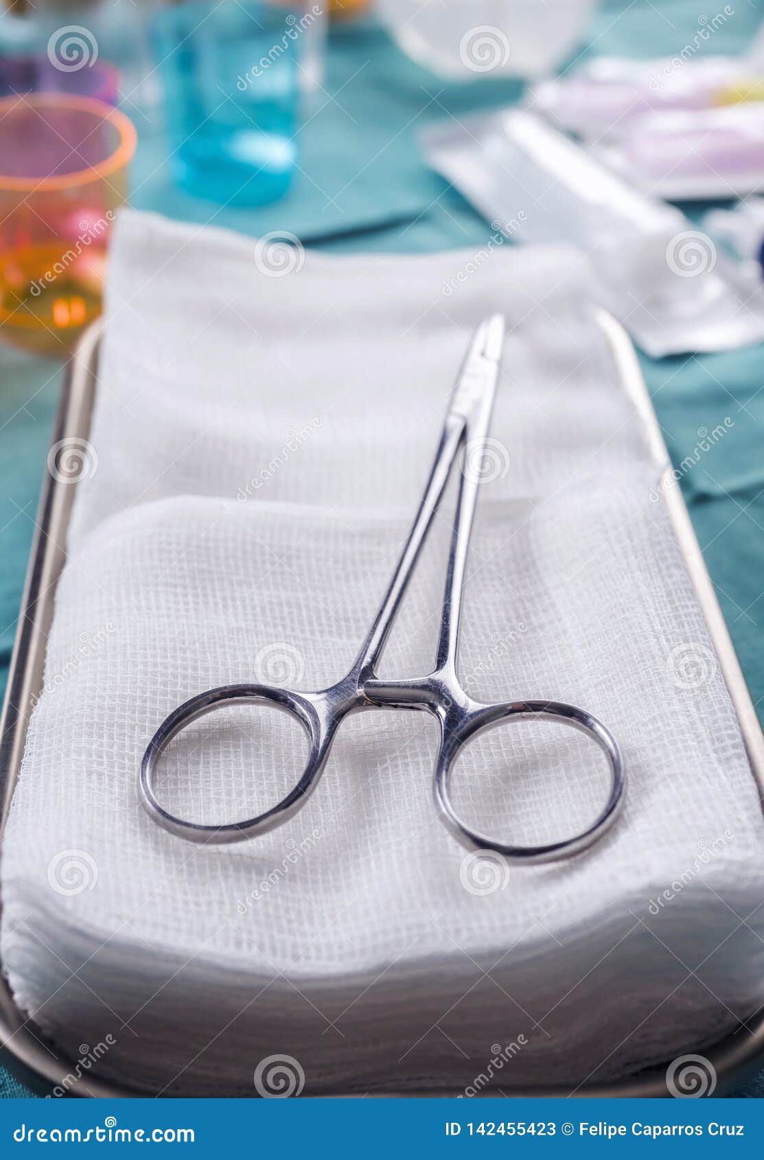Scissors for Surgery on a Tray, Gauzes Sterile in Operating Room ...