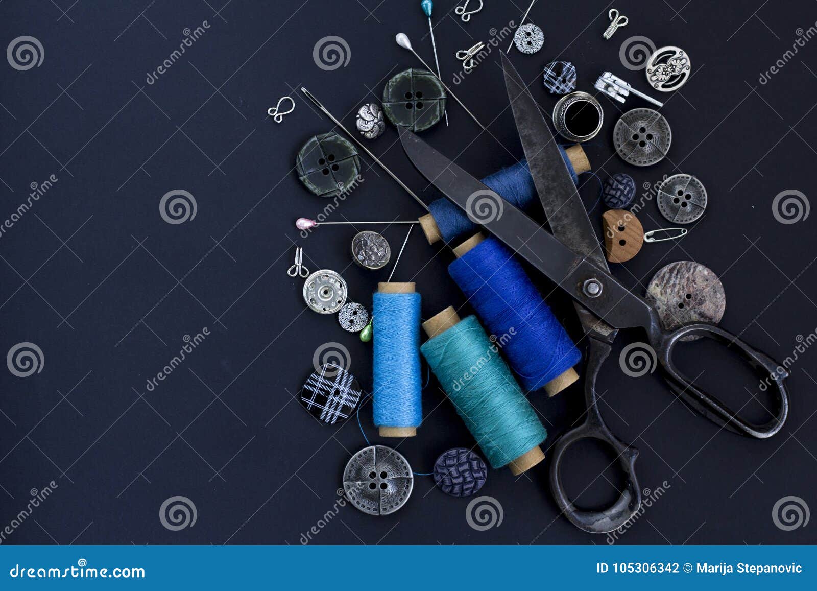 Scissors, Thread and Buttons. Tailoring Tools and Accessories Stock ...