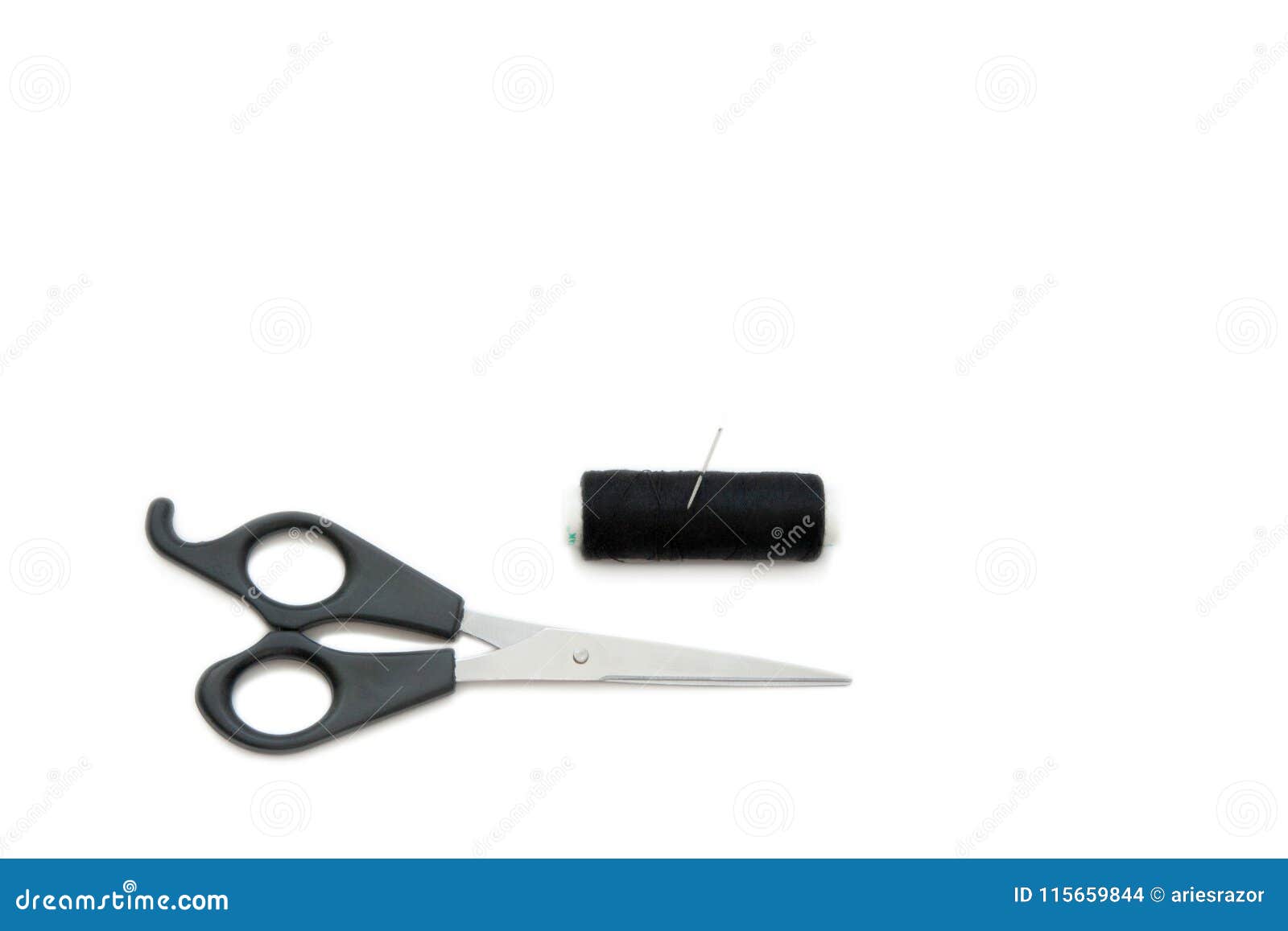 Scissors and Thread on White Stock Photo - Image of handicraft ...