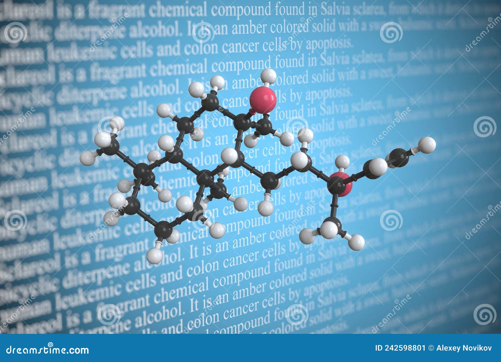 Sclareol Scientific Molecular Model, 3D Rendering Stock Illustration ...